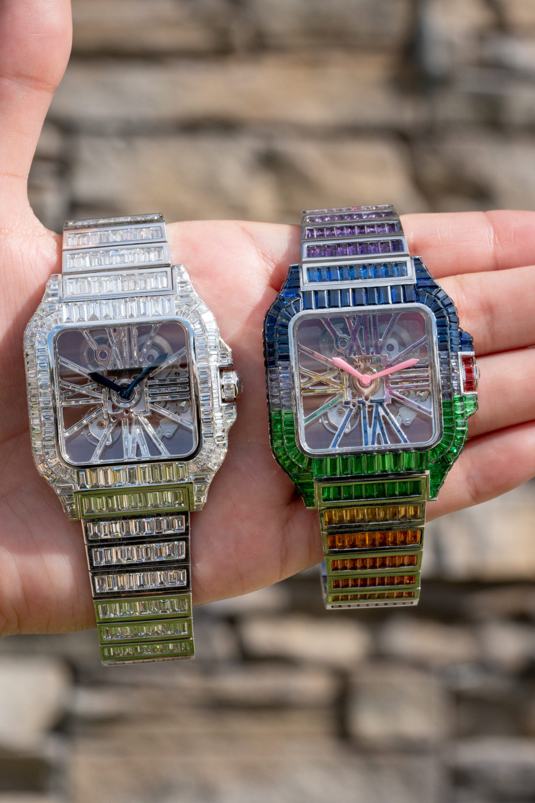 Santos Chandelier Watch by Cartier with Multicolor Sapphires – Diamonds ...