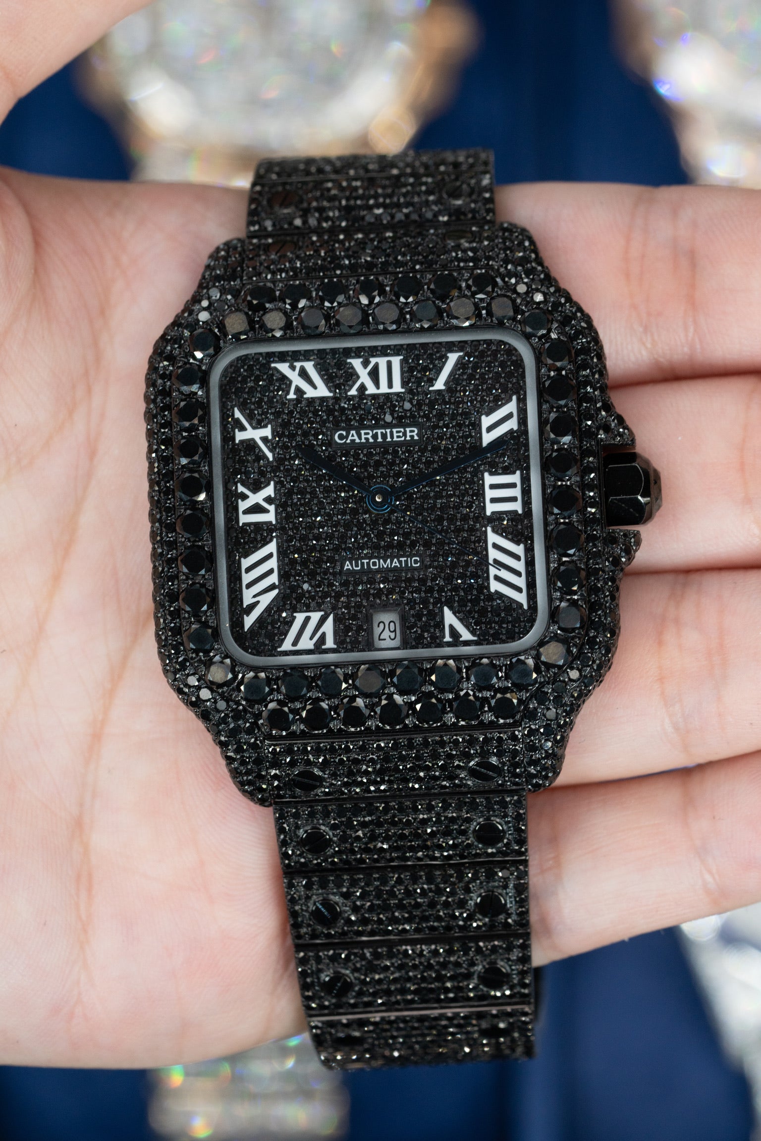Cartier Santos Black Diamond Buss Down – Diamonds By Raymond Lee