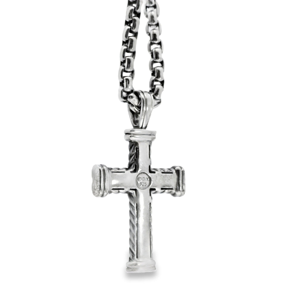 David Yurman Sterling Silver Cross Pendant on Rolo Chain – Diamonds By ...